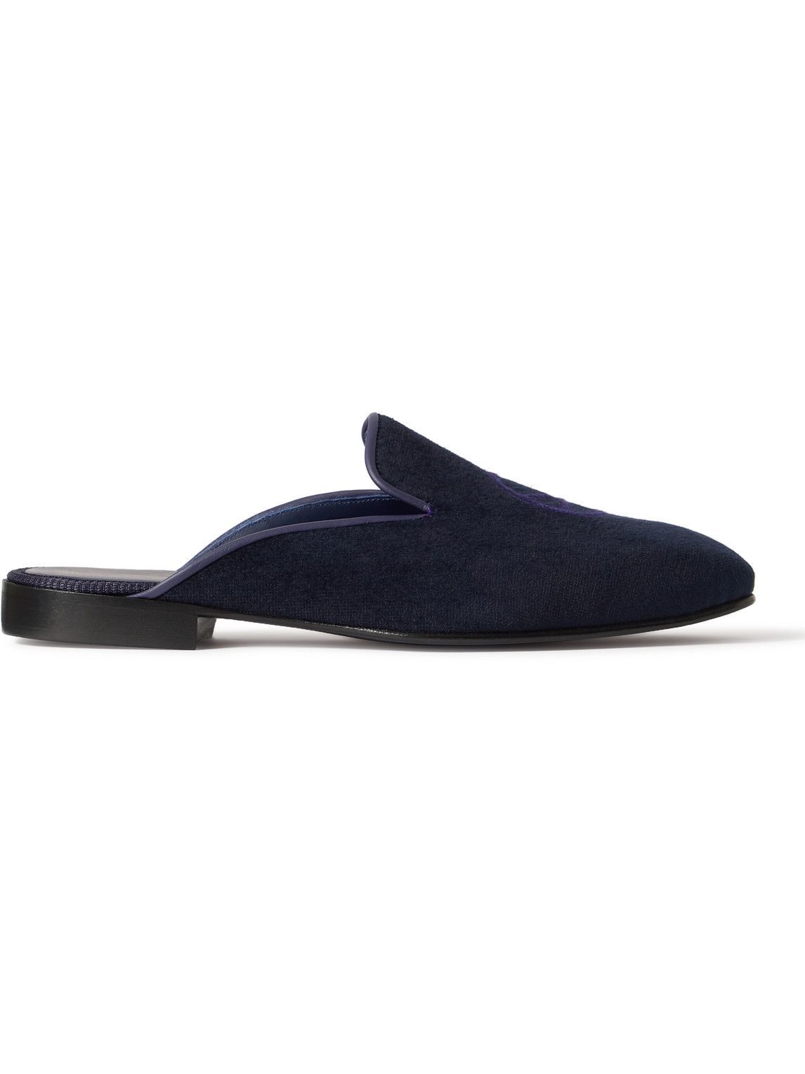 Kingsman - George Cleverley Logo-Embroidered Velvet Backless Loafers ...