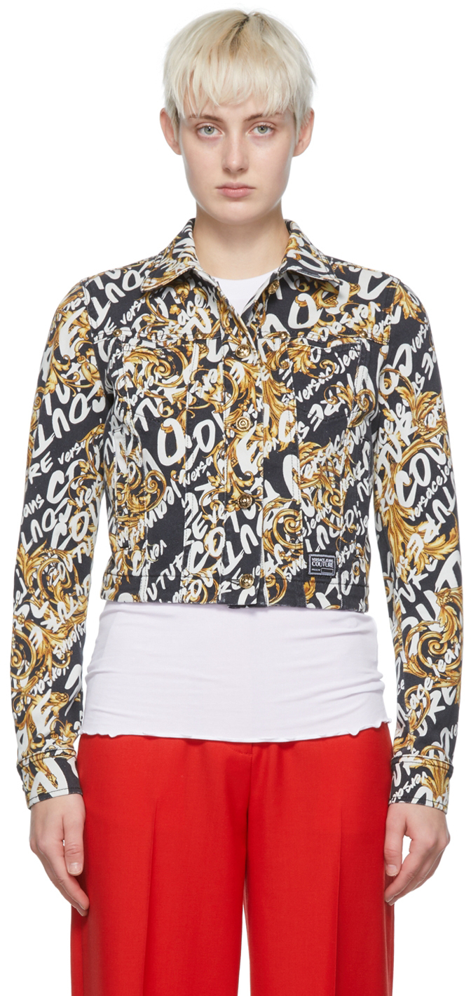Versace Jeans Couture Black Graphic Denim Jacket Versace