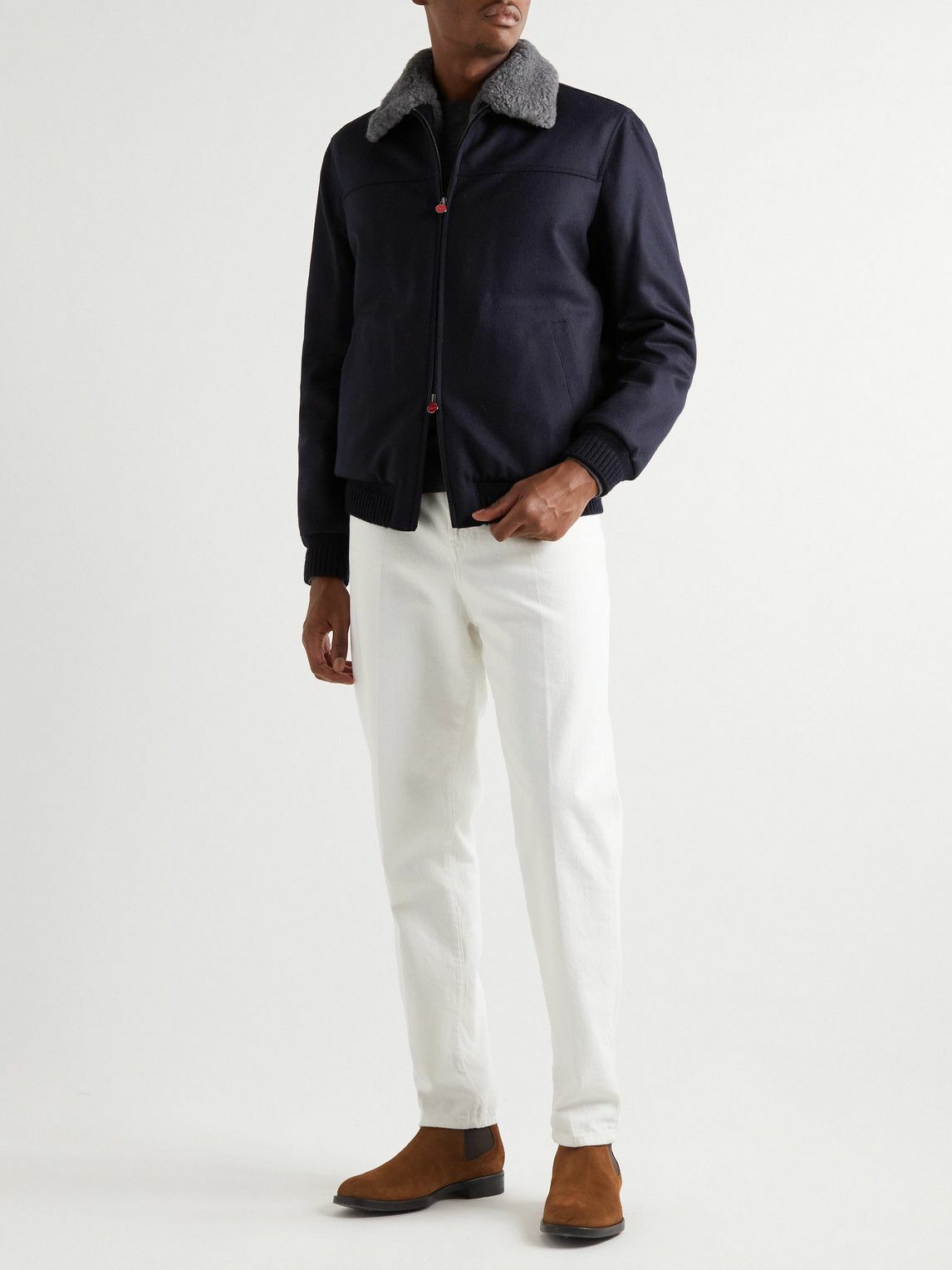 Kiton - Cashmere Faux-Shearling Bomber Jacket - Blue Kiton