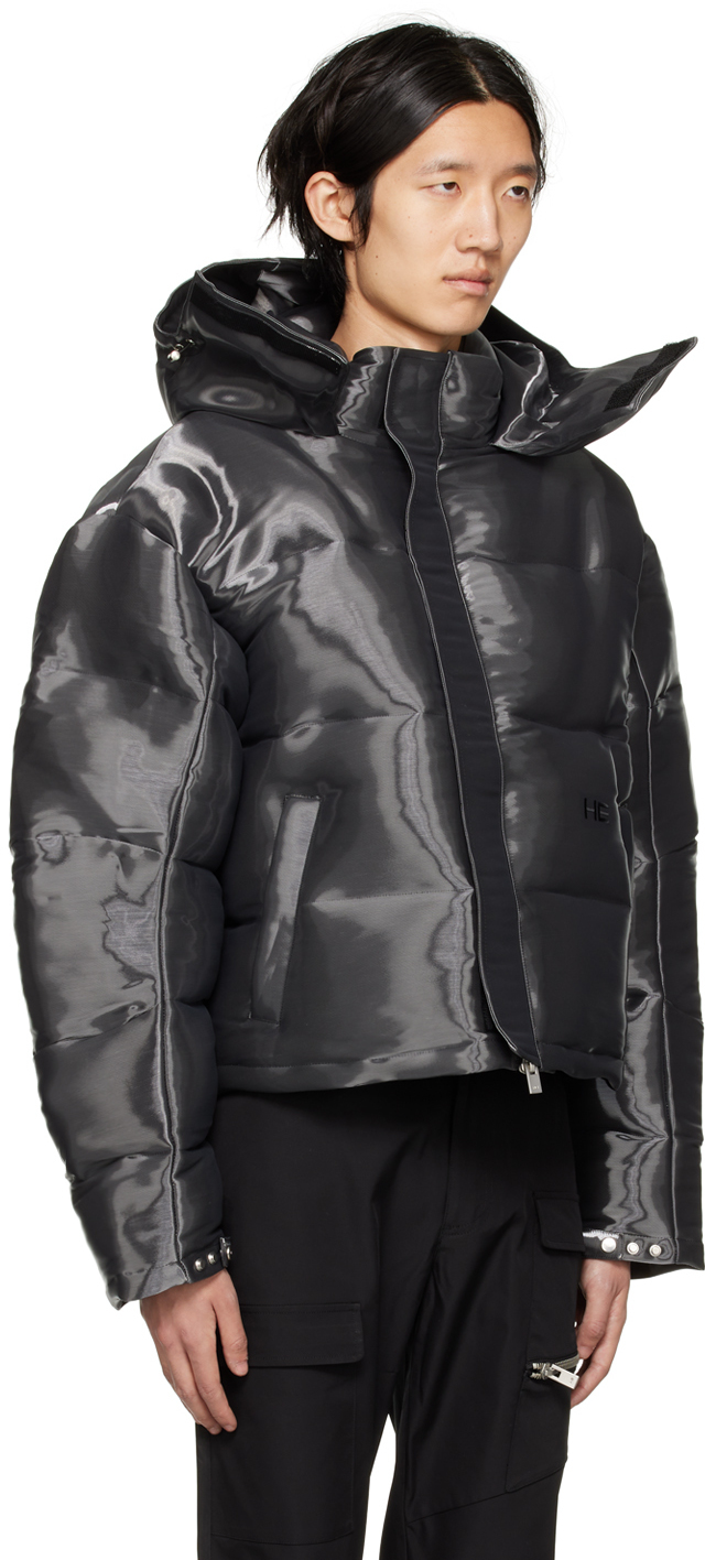 HELIOT EMIL Gray Liquid Metal Down Jacket Heliot Emil