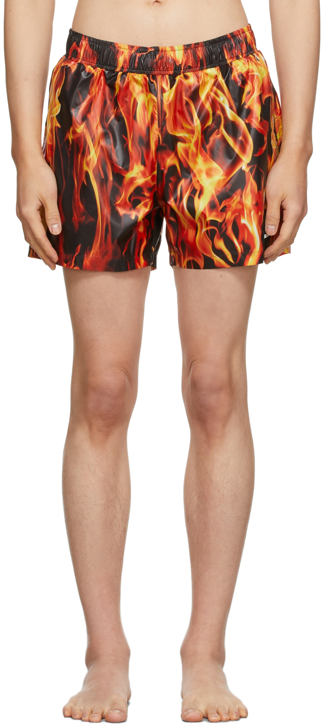 VETEMENTS Red & Black 'Limited Edition' Fire Swim Shorts Vetements