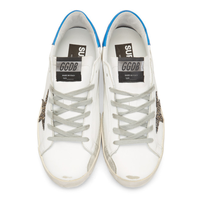 Golden Goose White and Blue Glitter Superstar Sneakers Golden Goose ...