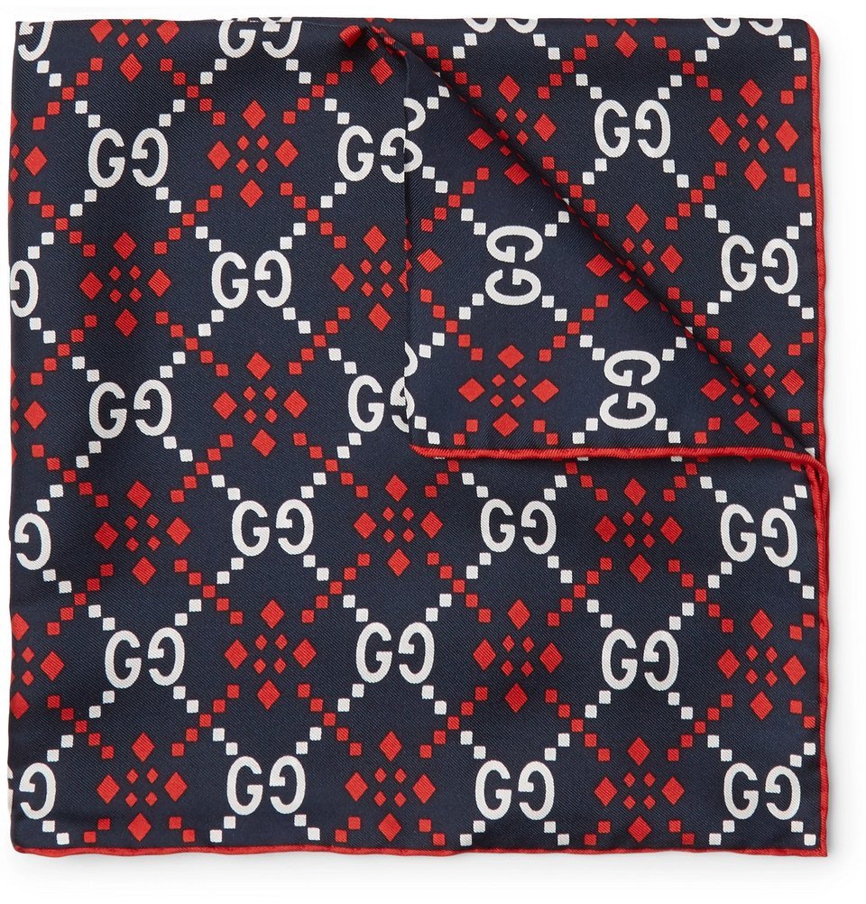 Gucci - Printed Silk-Twill Pocket Square - Men - Navy Gucci