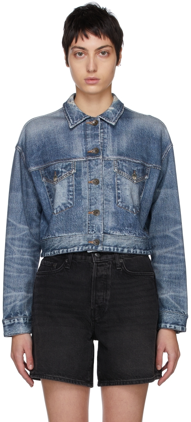 rag & bone Blue Cropped Miramar Trucker Jacket Rag and Bone