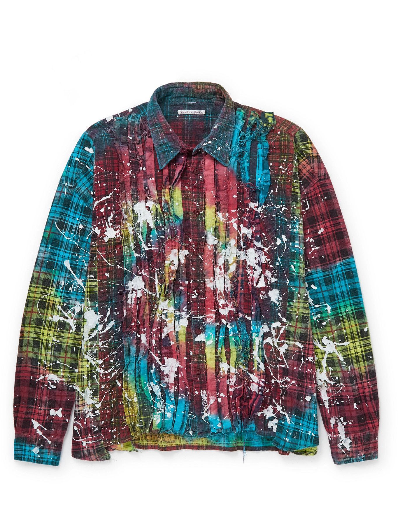 Needles - Paint-Splattered Patchwork Checked Cotton-Flannel Shirt Needles