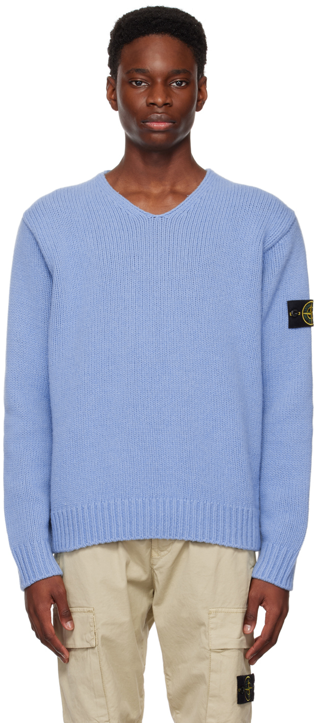 Stone Island Blue V-Neck Sweater Stone Island