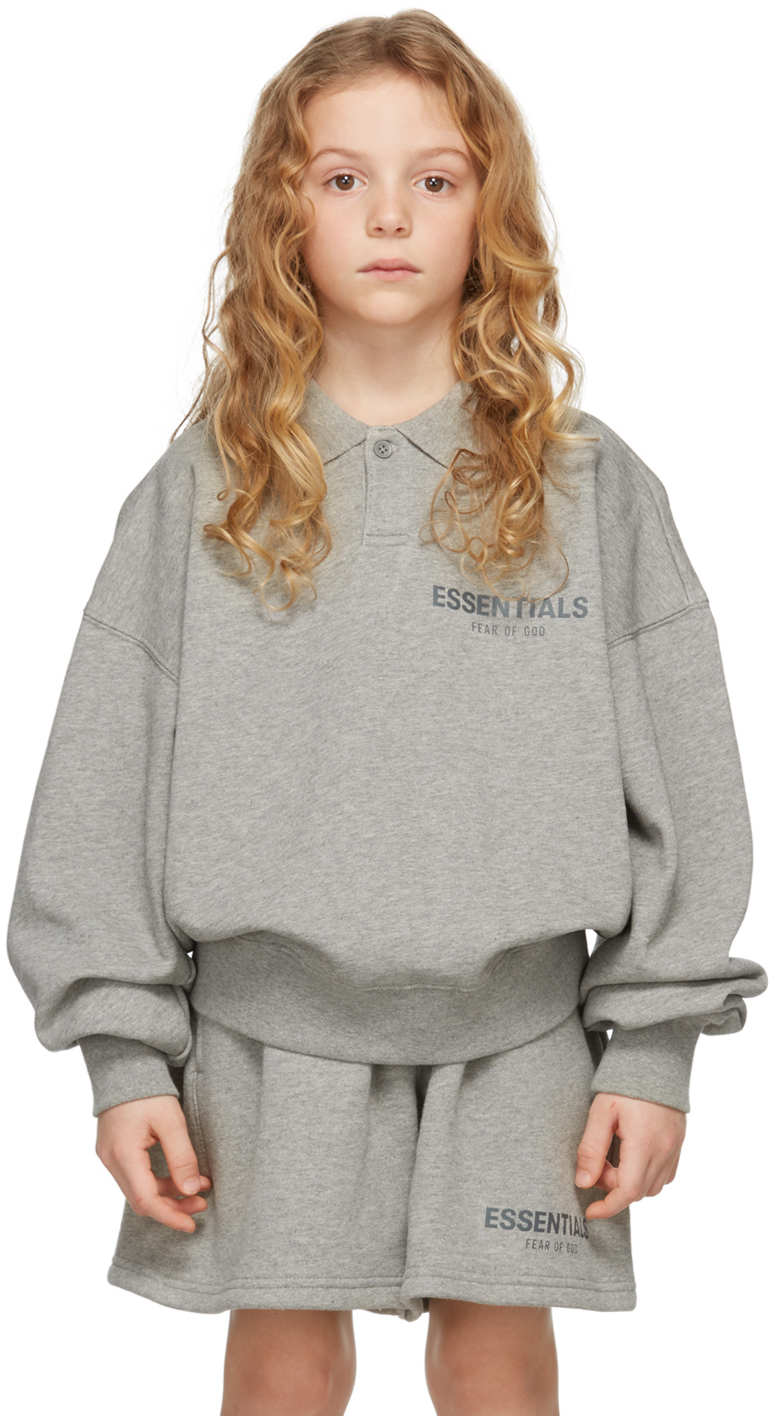 Essentials Kids Grey French Terry Long Sleeve Polo - 샵스프링│해외 명품 직구 할인코드 ...