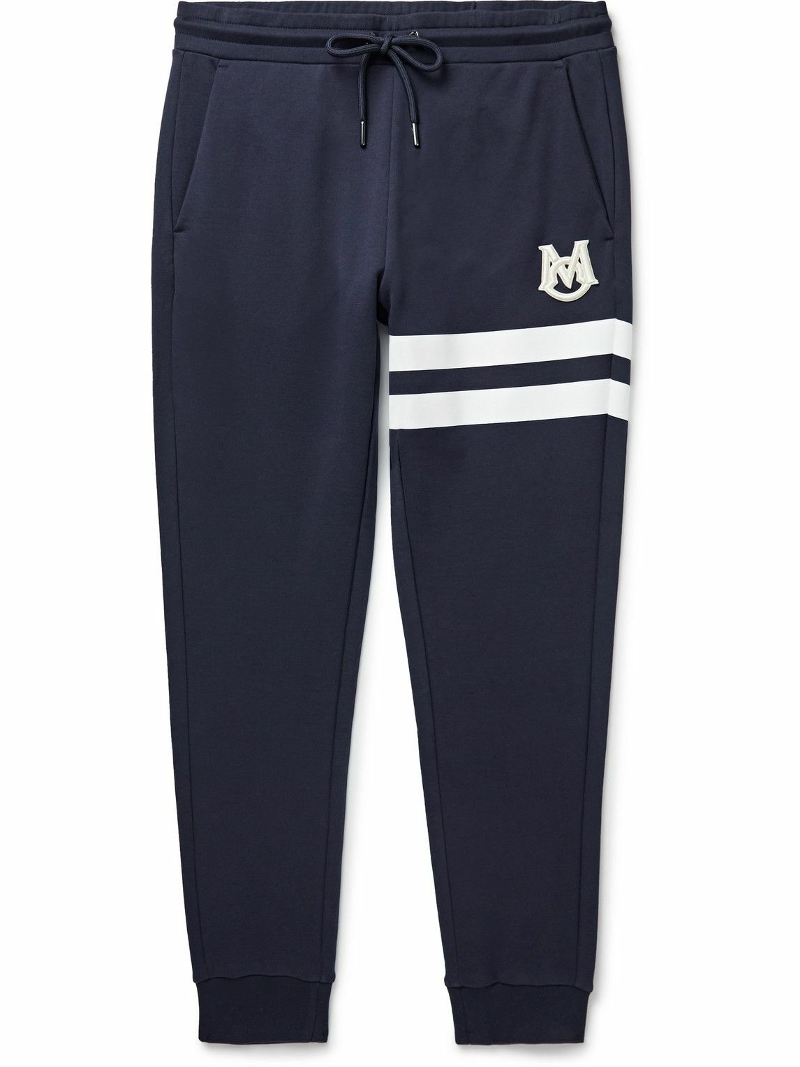 Moncler - Tapered Logo-Appliquéd Striped Cotton-Jersey Sweatpants ...