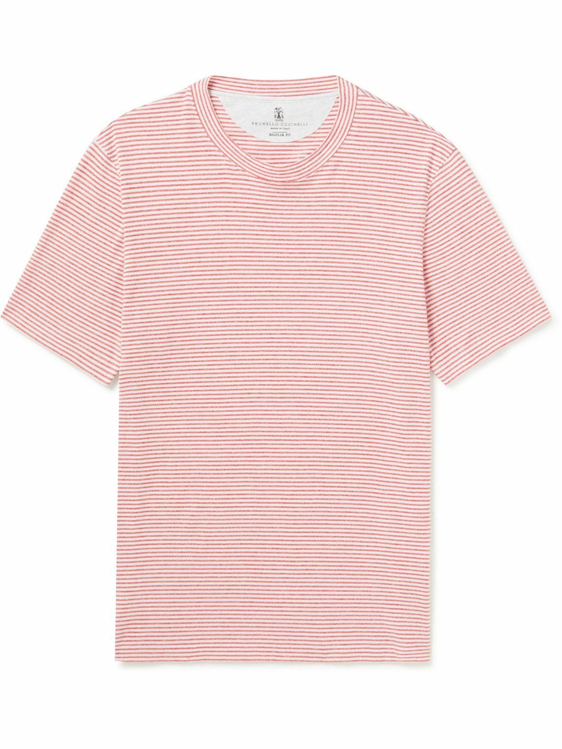 Brunello Cucinelli - Striped Cotton and Linen-Blend Jersey T-Shirt ...