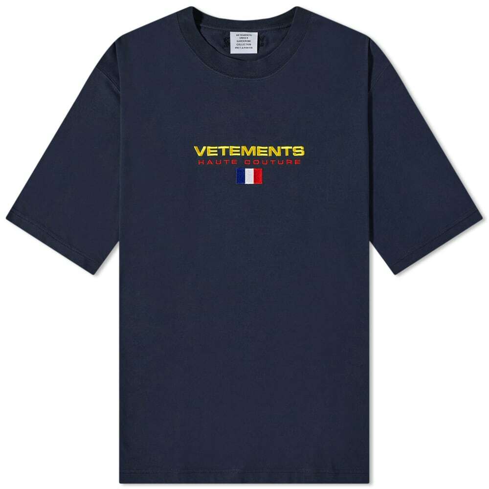 VETEMENTS Men's Haute Couture Logo T-Shirt in Navy Vetements