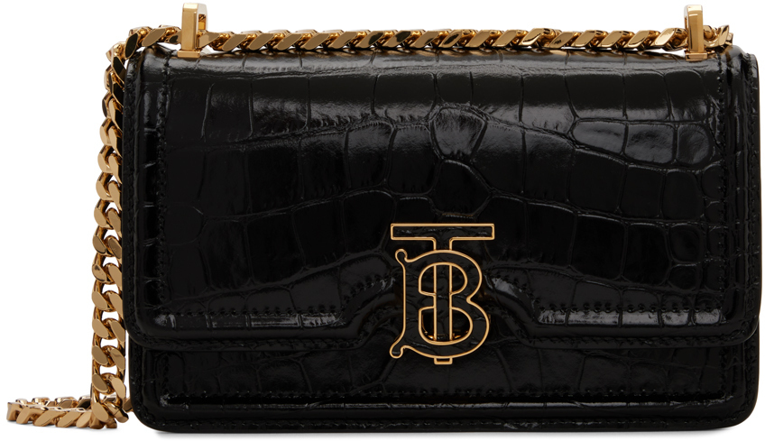 Burberry Black Croc-Embossed TB Bag Burberry