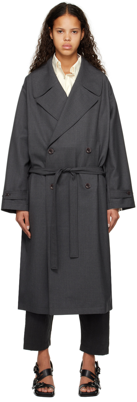 LEMAIRE Gray Double-Breasted Trench Coat Lemaire