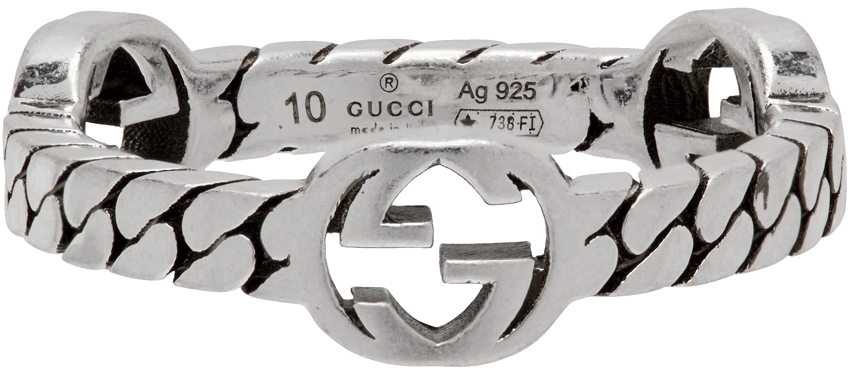 Gucci Silver Curb Chain Interlocking G Ring Gucci