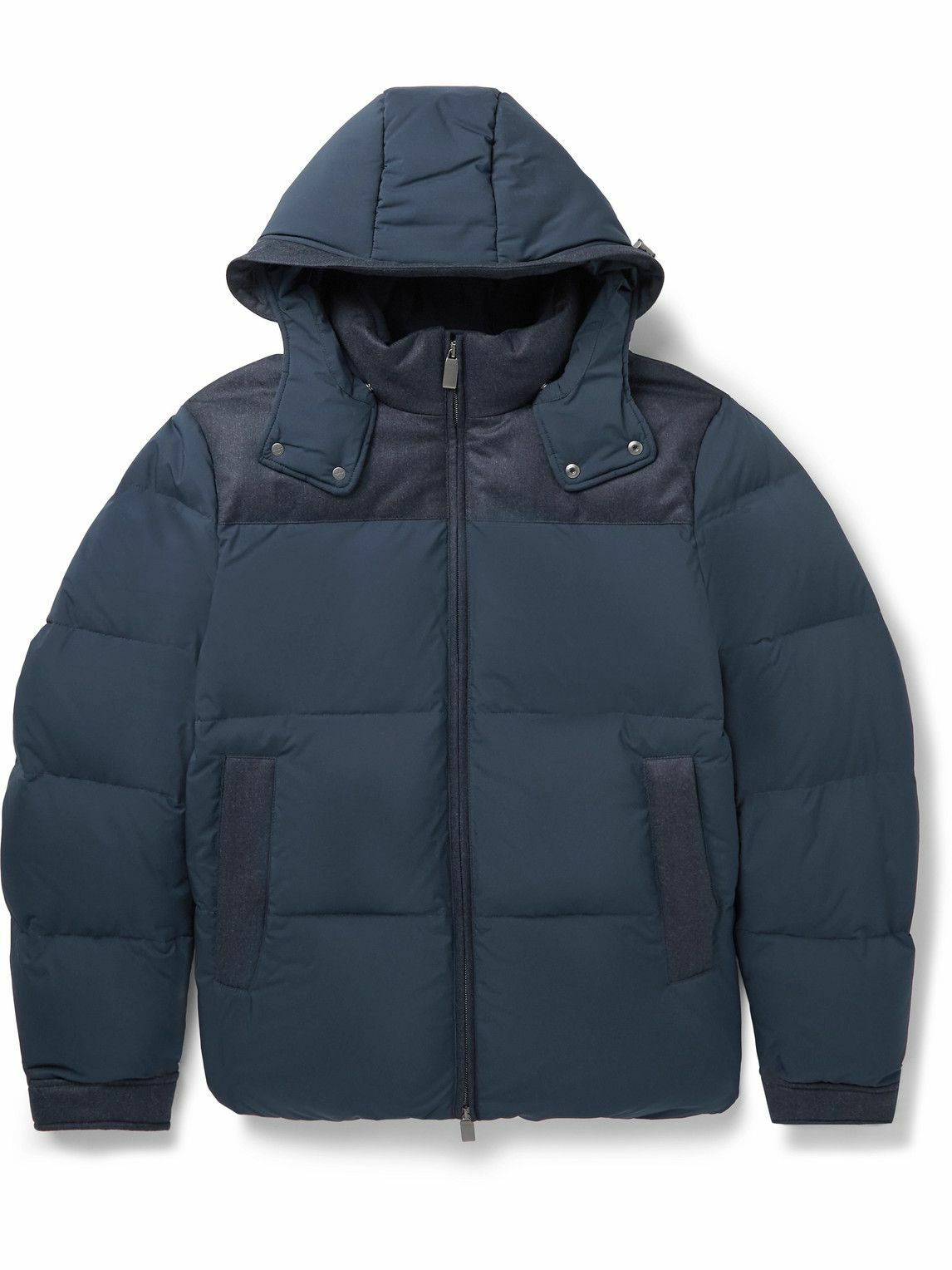 Canali - Wool-Panelled Quilted Shell Hooded Down Jacket - Blue Canali