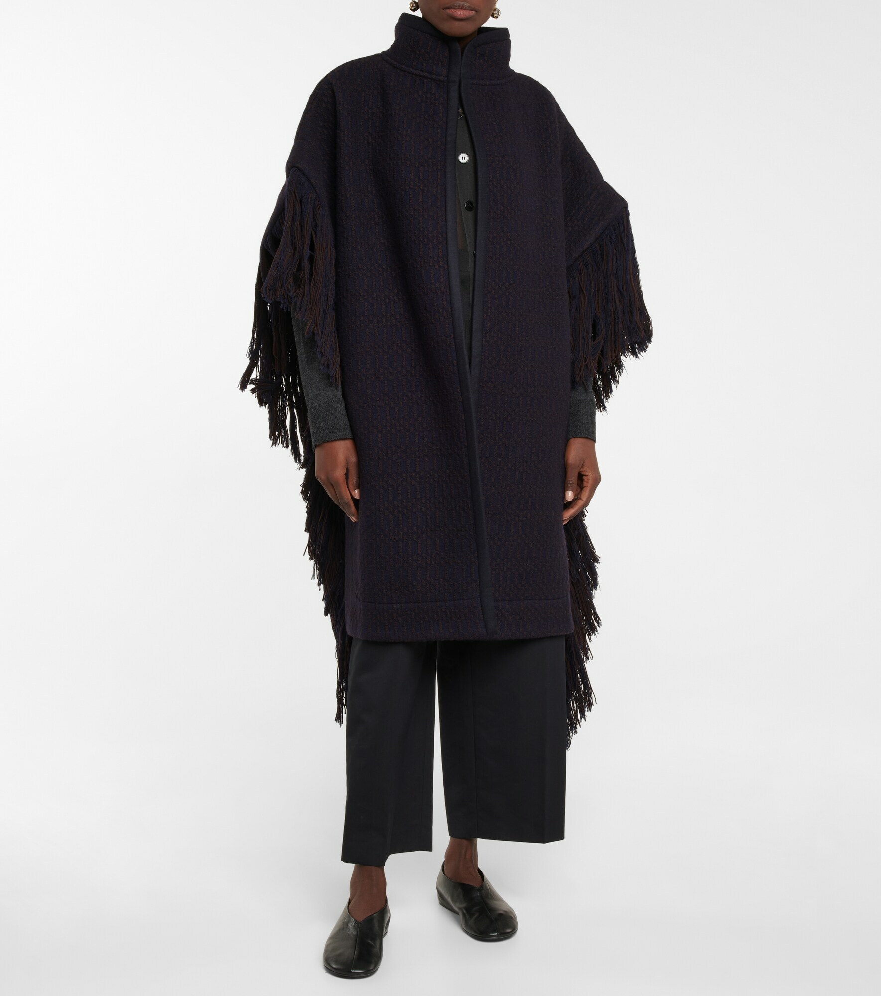 Jil Sander - Fringe-trimmed jacquard wool cape Jil Sander