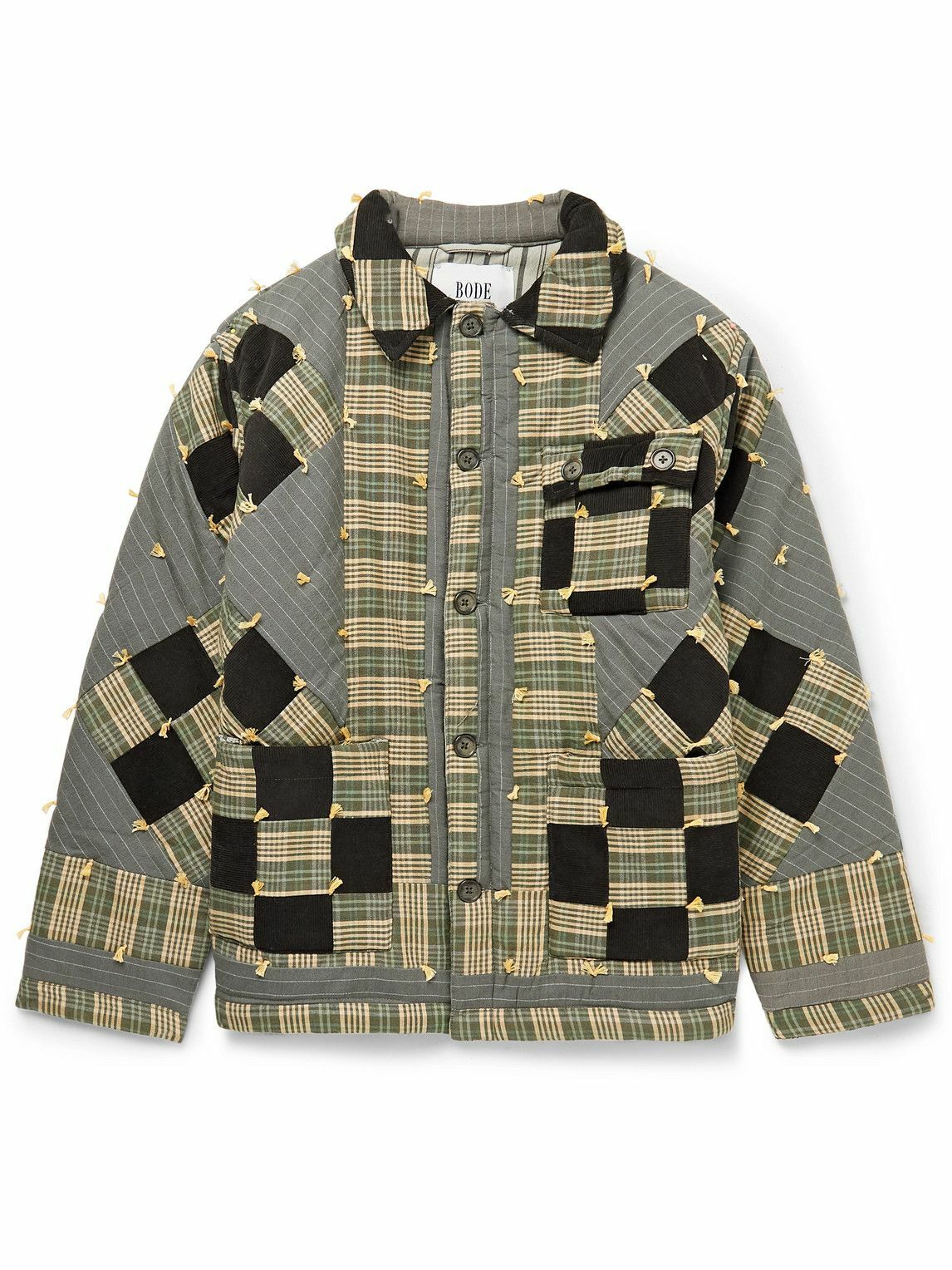 BODE - Patchwork Corduroy-Trimmed Cotton Jacket - Green Bode