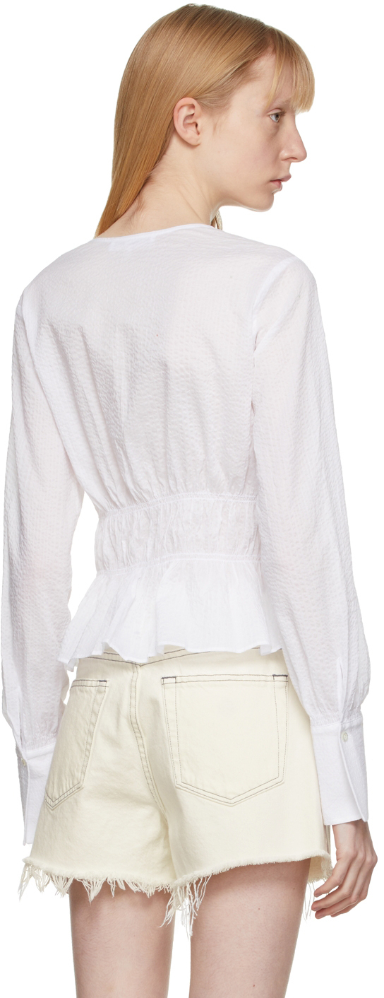 Frame White Ruched Blouse Frame Denim