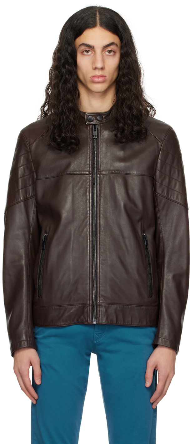 BOSS Brown Joset Leather Jacket BOSS