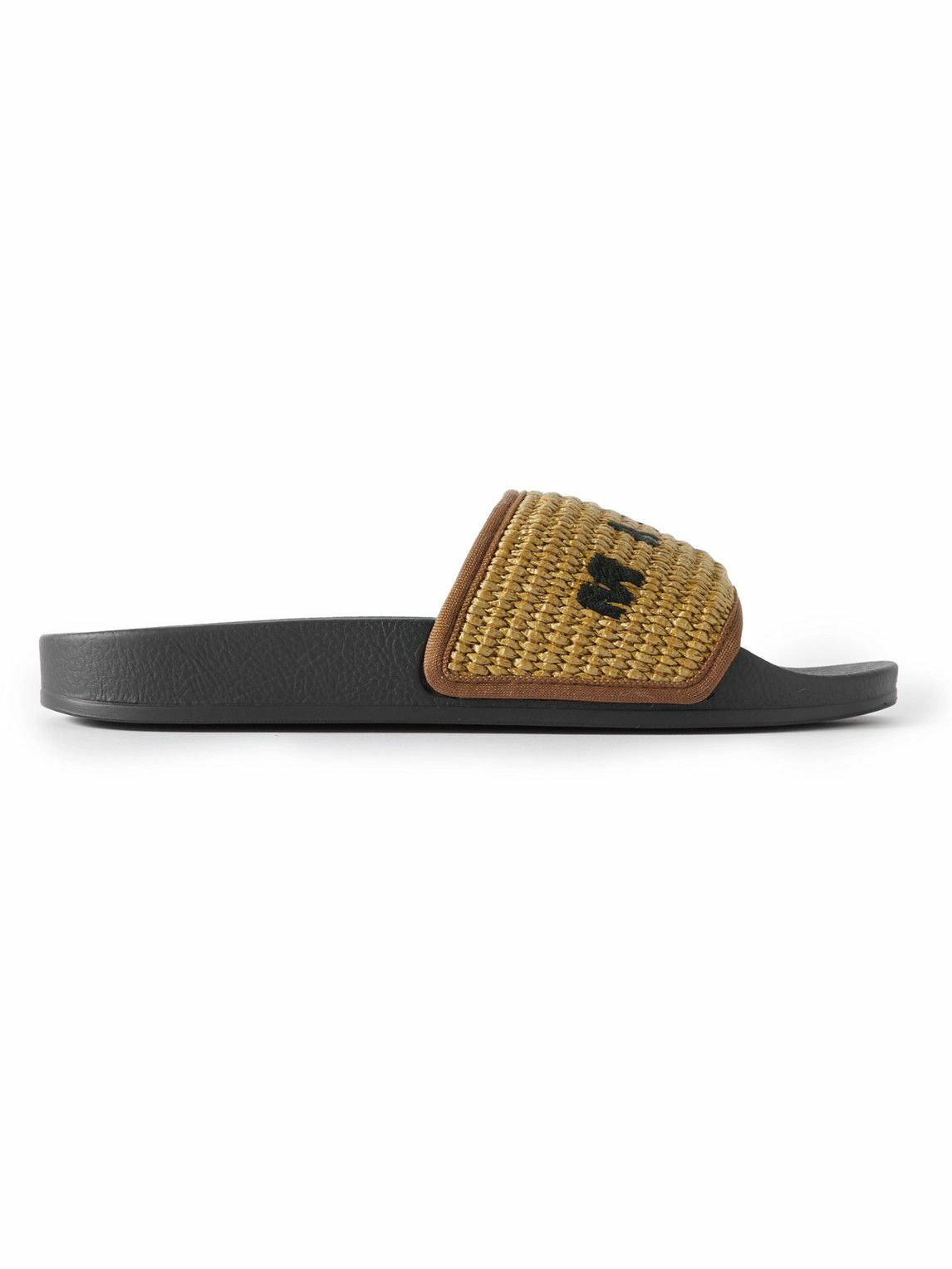 Marni - Logo-Embroidered Woven Raffia and Leather Slides - Neutrals Marni
