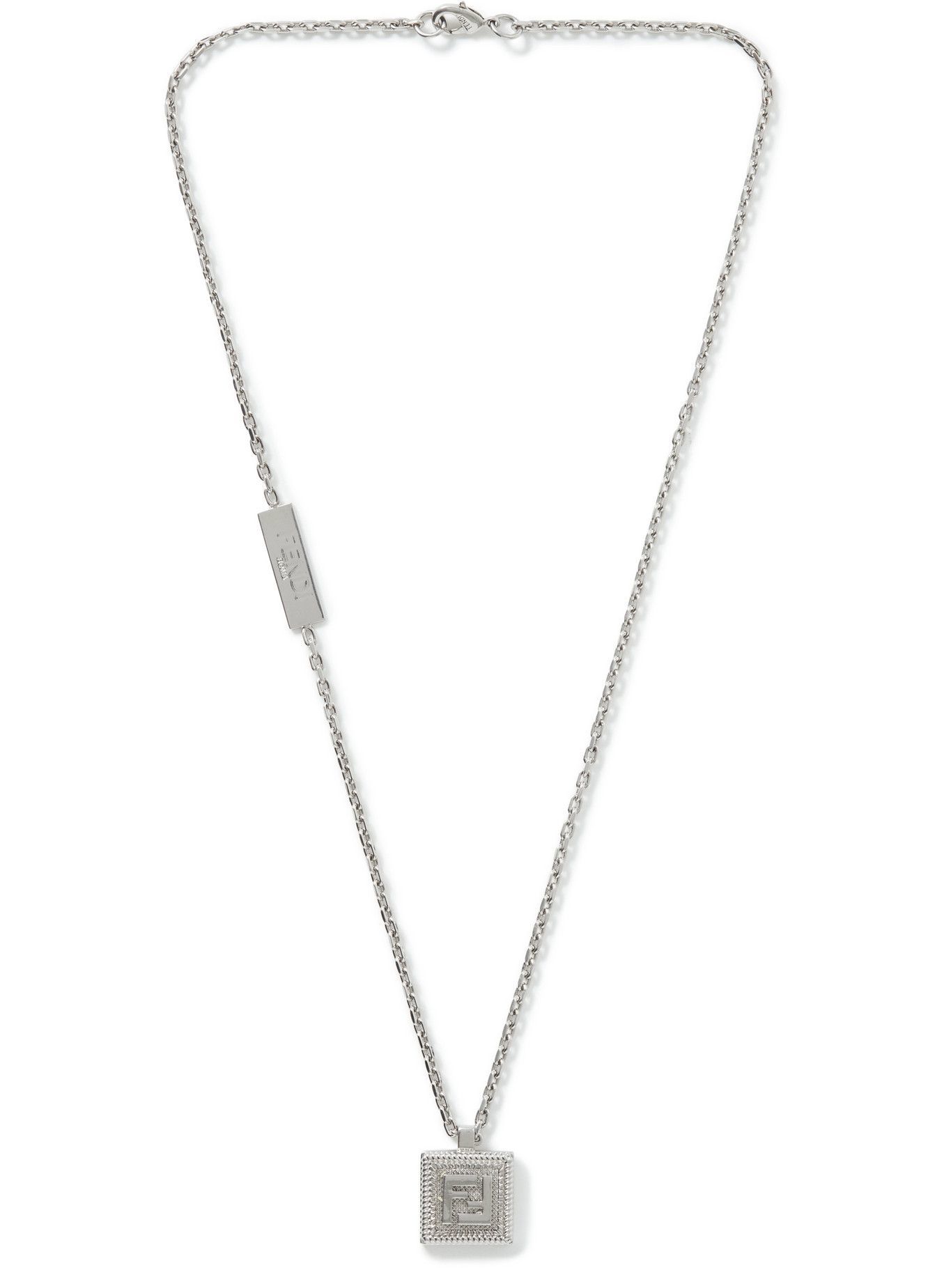 Fendi - Logo-Embossed Palladium-Tone Pendant Necklace Fendi