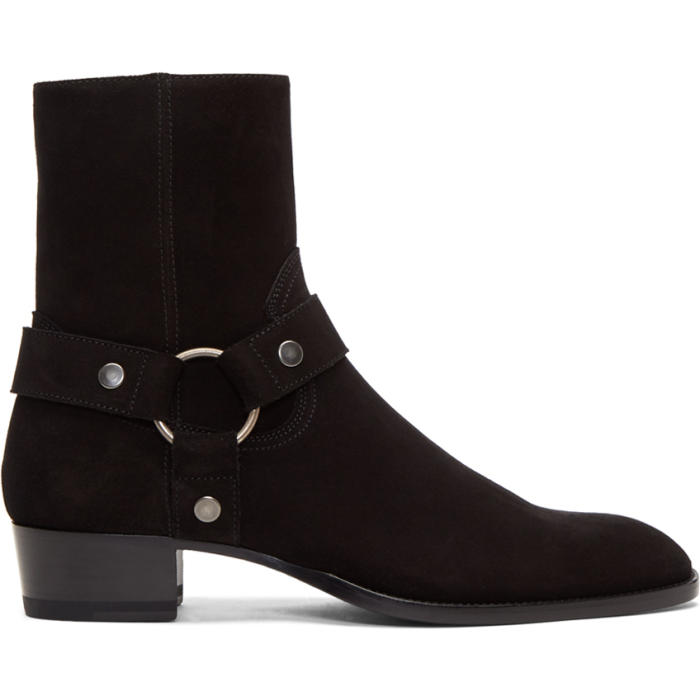 Saint Laurent Black Suede Wyatt Harness Boots Saint Laurent