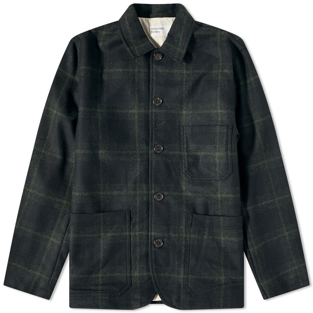 Universal Works Men's Check Merino Bakers Chore Jacket in Olive ...