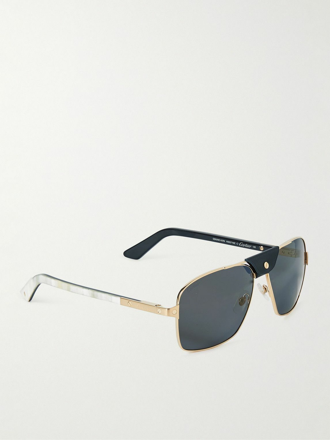 Cartier Eyewear - Aviator-Style Leather-Trimmed Gold-Tone and Acetate ...