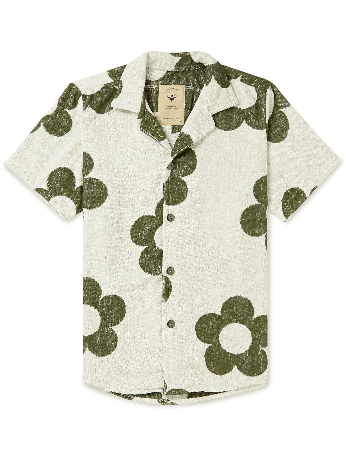 OAS - Camp-Collar Floral-Print Cotton-Terry Shirt - Green OAS