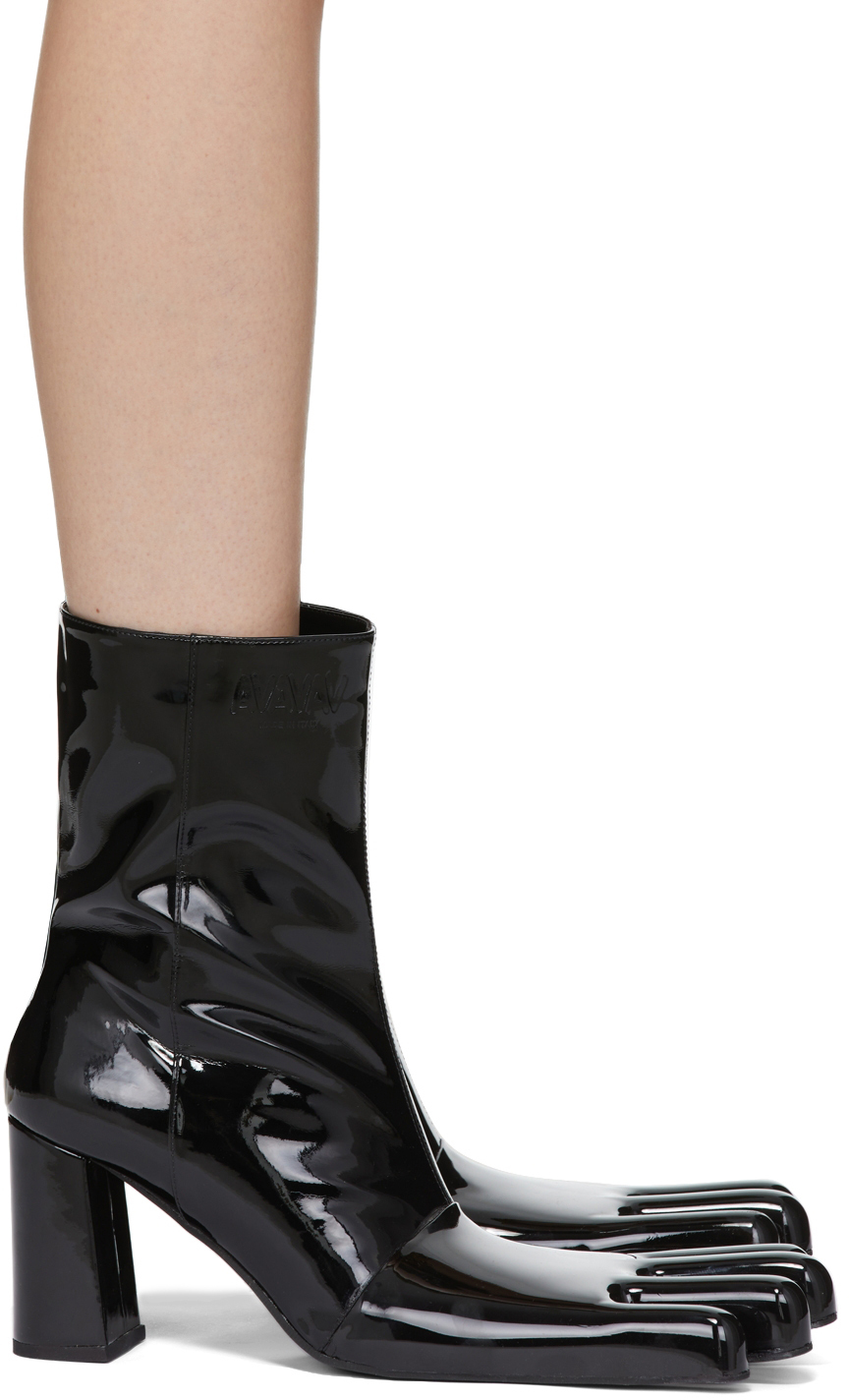 AVAVAV Black Patent Finger Feet Boots AVAVAV