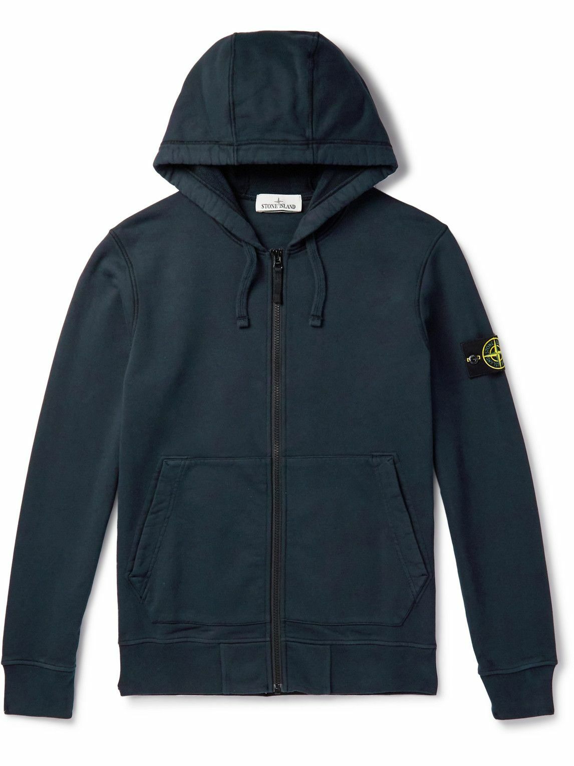Stone Island - Garment-Dyed Logo-Appliquéd Cotton-Jersey Zip-Up Hoodie ...
