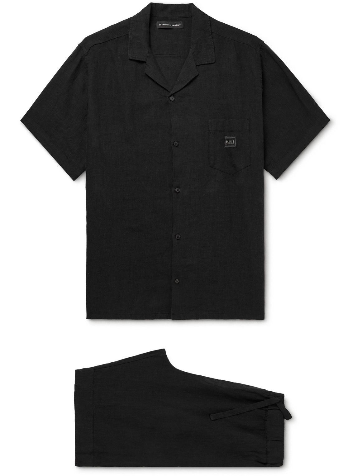 Desmond & Dempsey - Logo-Appliquéd Linen Pyjama Set - Black Desmond ...