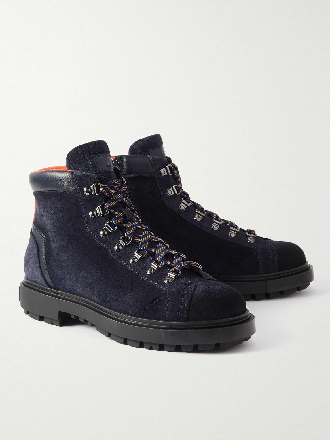 Santoni - Farah Leather-Trimmed Suede Boots - Blue Santoni