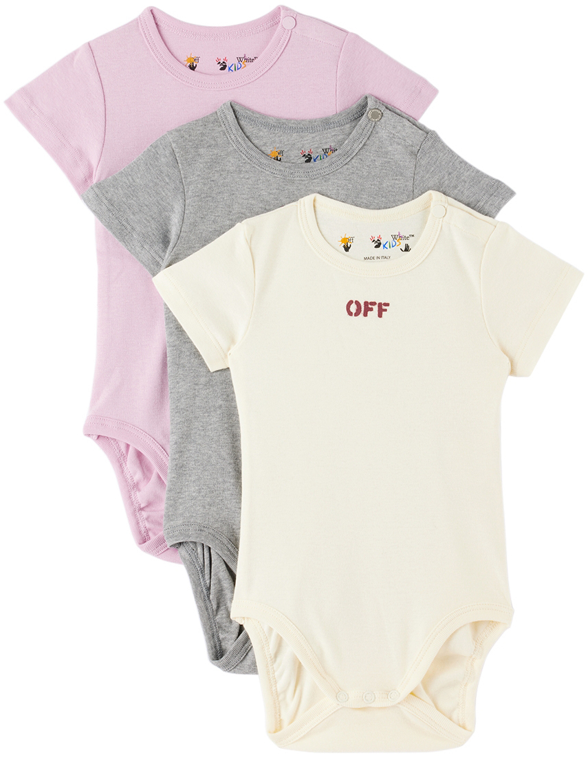 Off-White Three-Pack Baby Multicolor Bodysuits Off-White