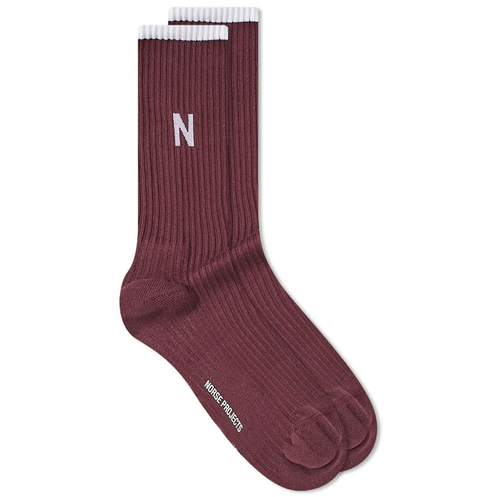 Norse Projects Men's Bjarki Varsity N Sock in Burgundy Norse Projects