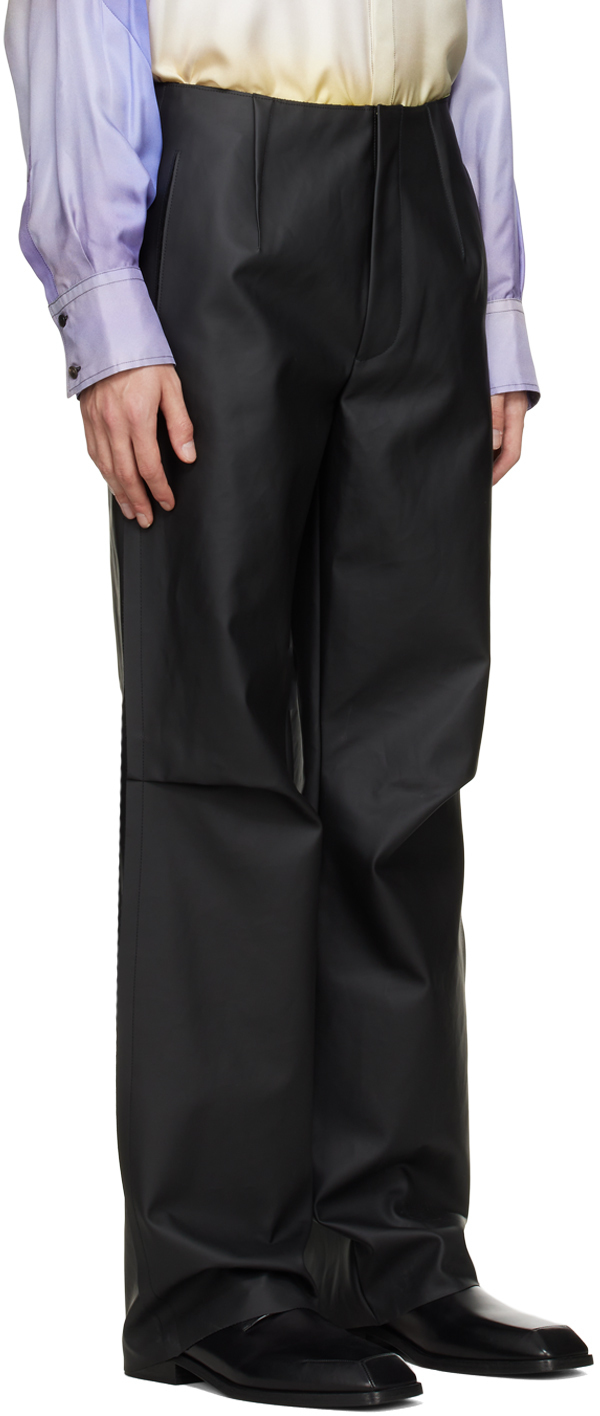 GAUCHERE Black Inverted Seams Faux-Leather Trousers GAUCHERE