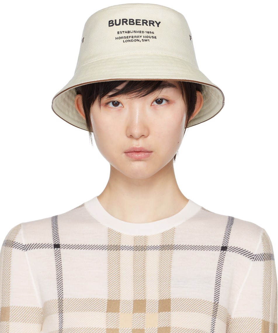 Burberry Off-White Horseferry Motif Bucket Hat Burberry