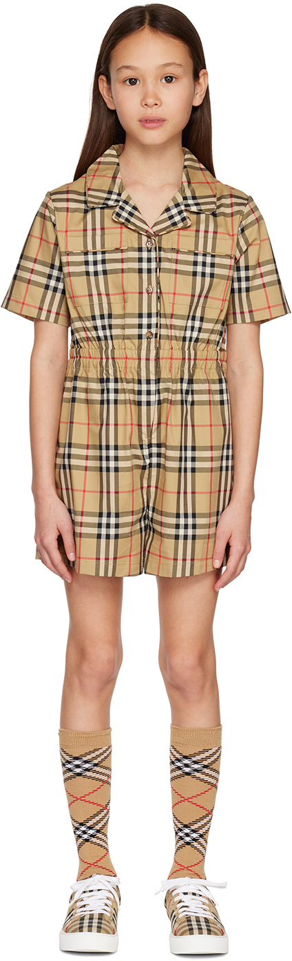 Burberry Kids Beige Vintage Check Jumpsuit Burberry