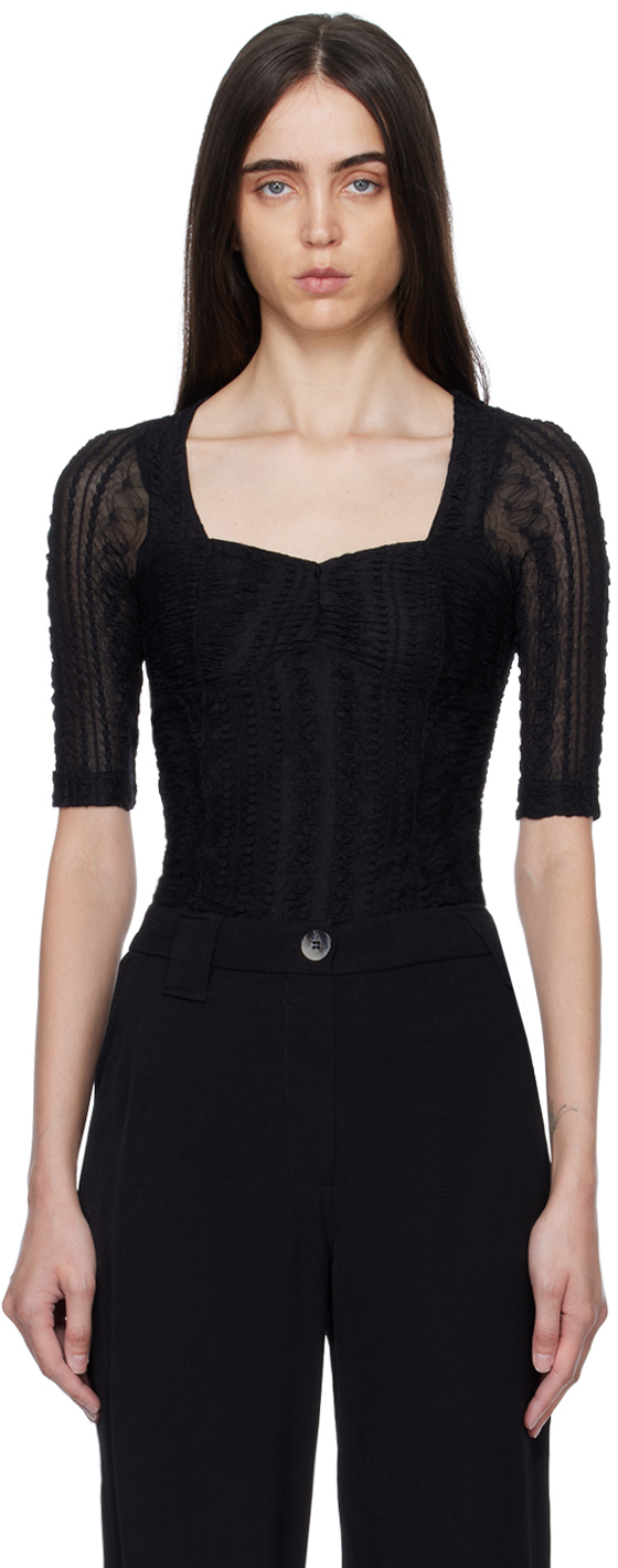 GANNI Black Ruched Blouse GANNI