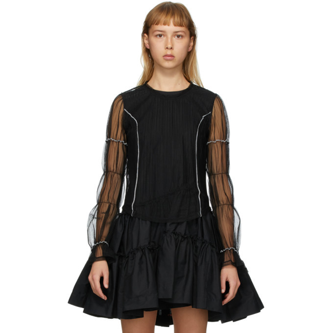 Renli Su Black Sheer Mesh Puffy Sleeves Blouse Renli Su