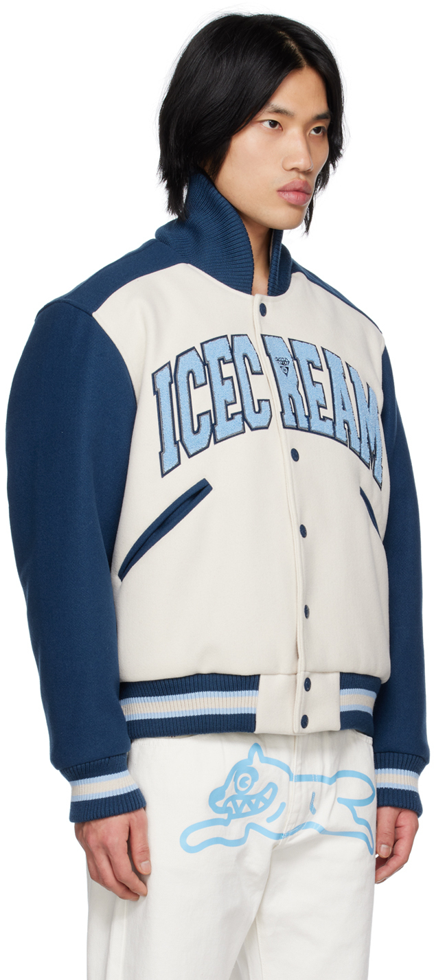 ICECREAM Beige & Navy College Varsity Bomber Jacket ICECREAM