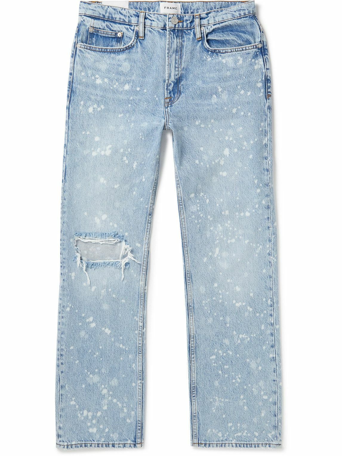 FRAME - The Boxy Straight-Leg Distressed Paint-Splattered Jeans - Blue ...