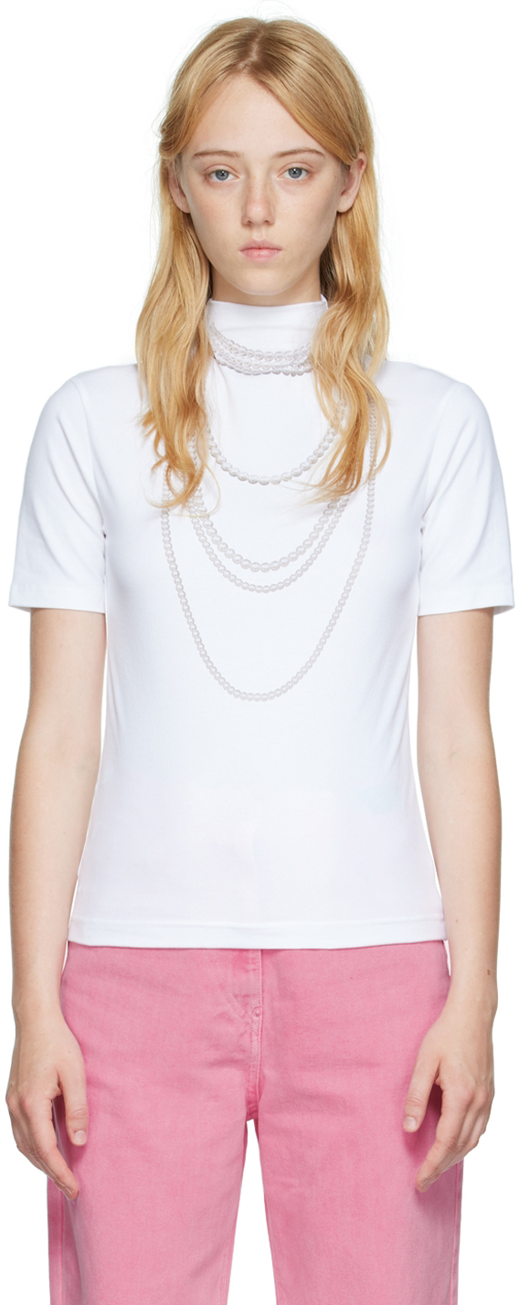 Pushbutton White Pearl Necklace T-Shirt Pushbutton