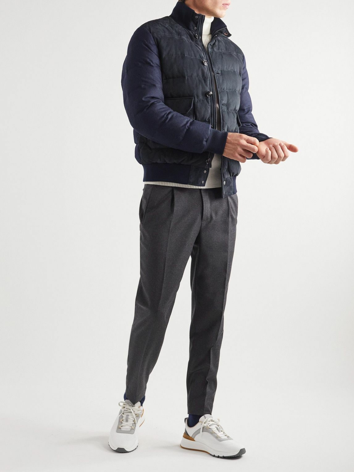 Kiton - Quilted Suede and Wool Down Jacket - Blue Kiton