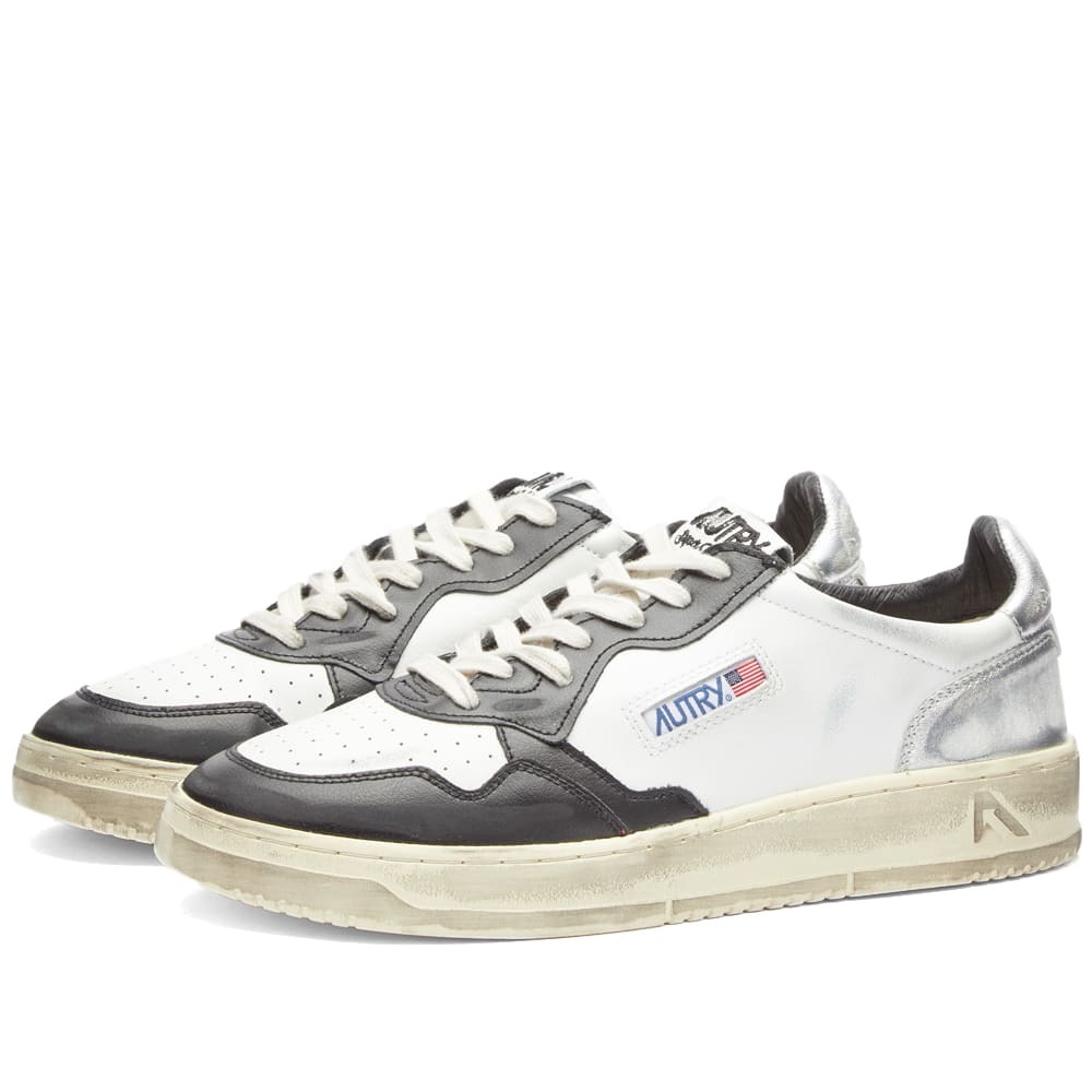 Autry Men's Super Vintage Low Sneakers in White/Black/Silver Autry