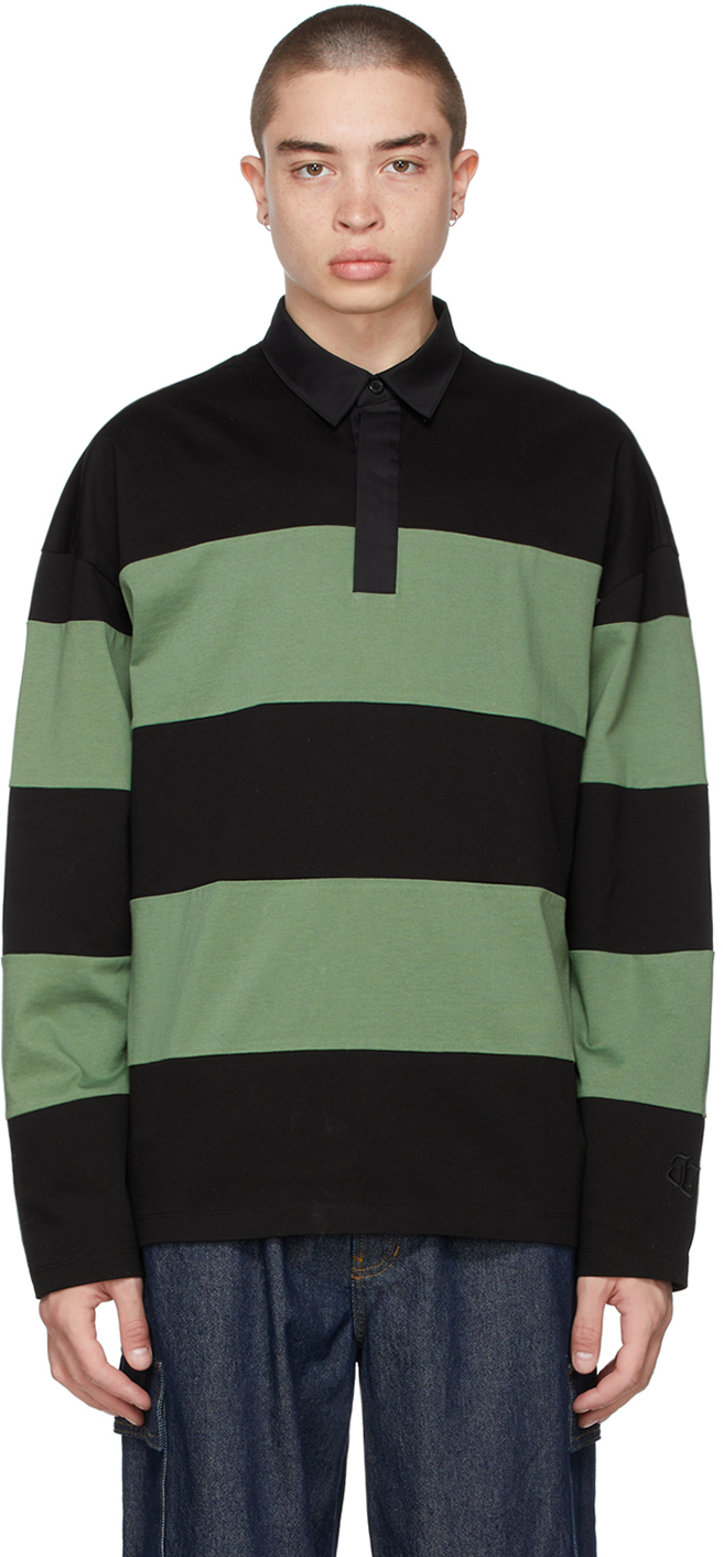 Juun.J Green & Black Stripe Rugby Polo Juun.J