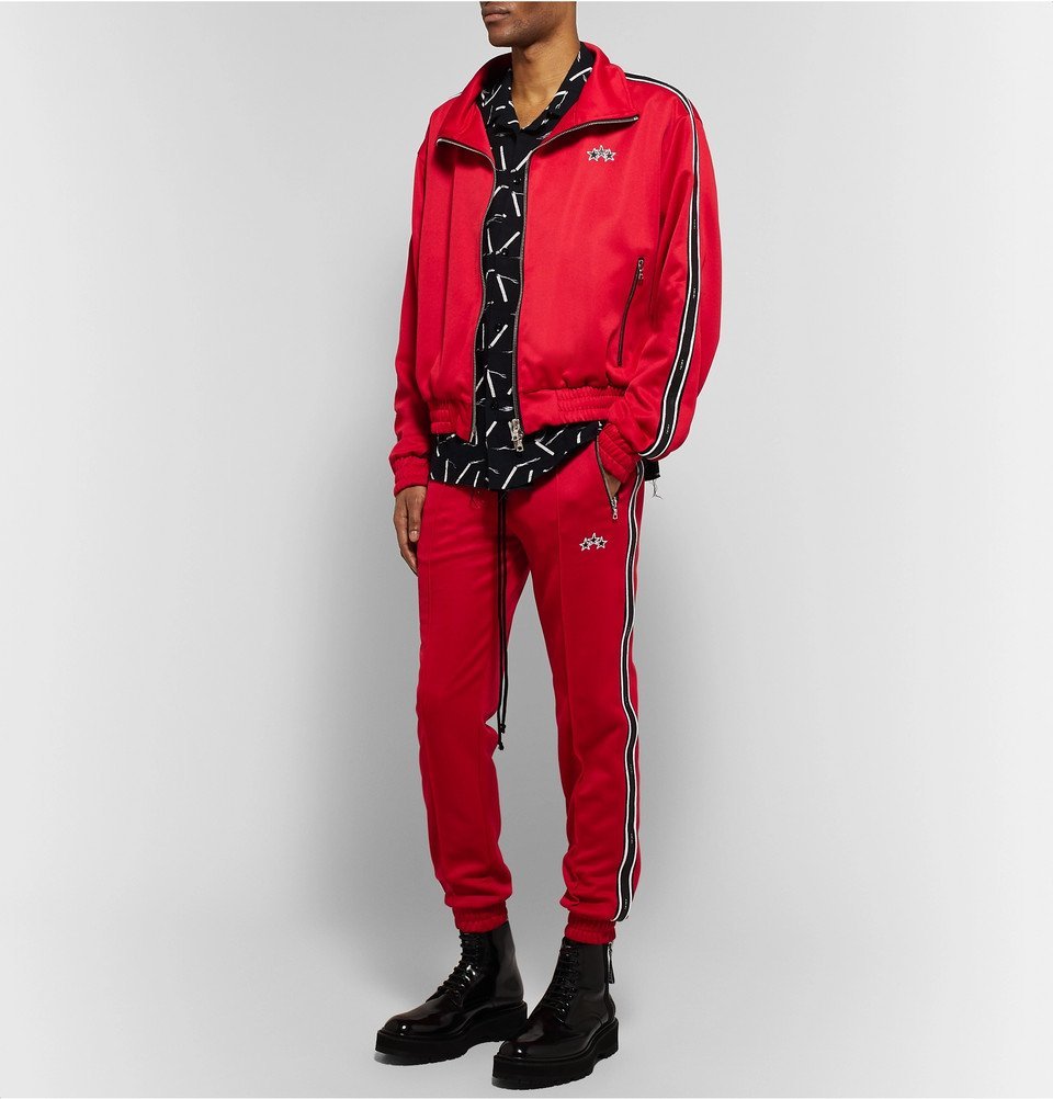 AMIRI - Leather-Trimmed Tech-Jersey Track Jacket - Men - Red Amiri