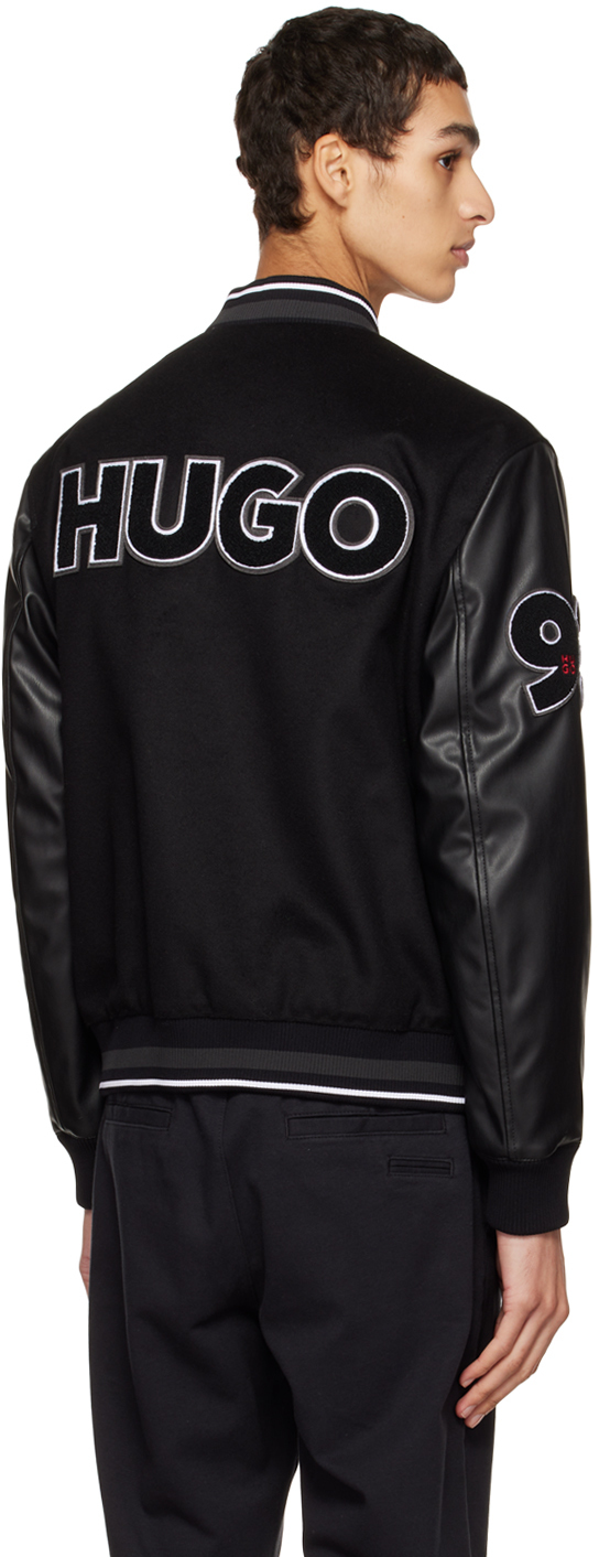 Hugo Black Varsity Faux-Leather Bomber Jacket Hugo Boss
