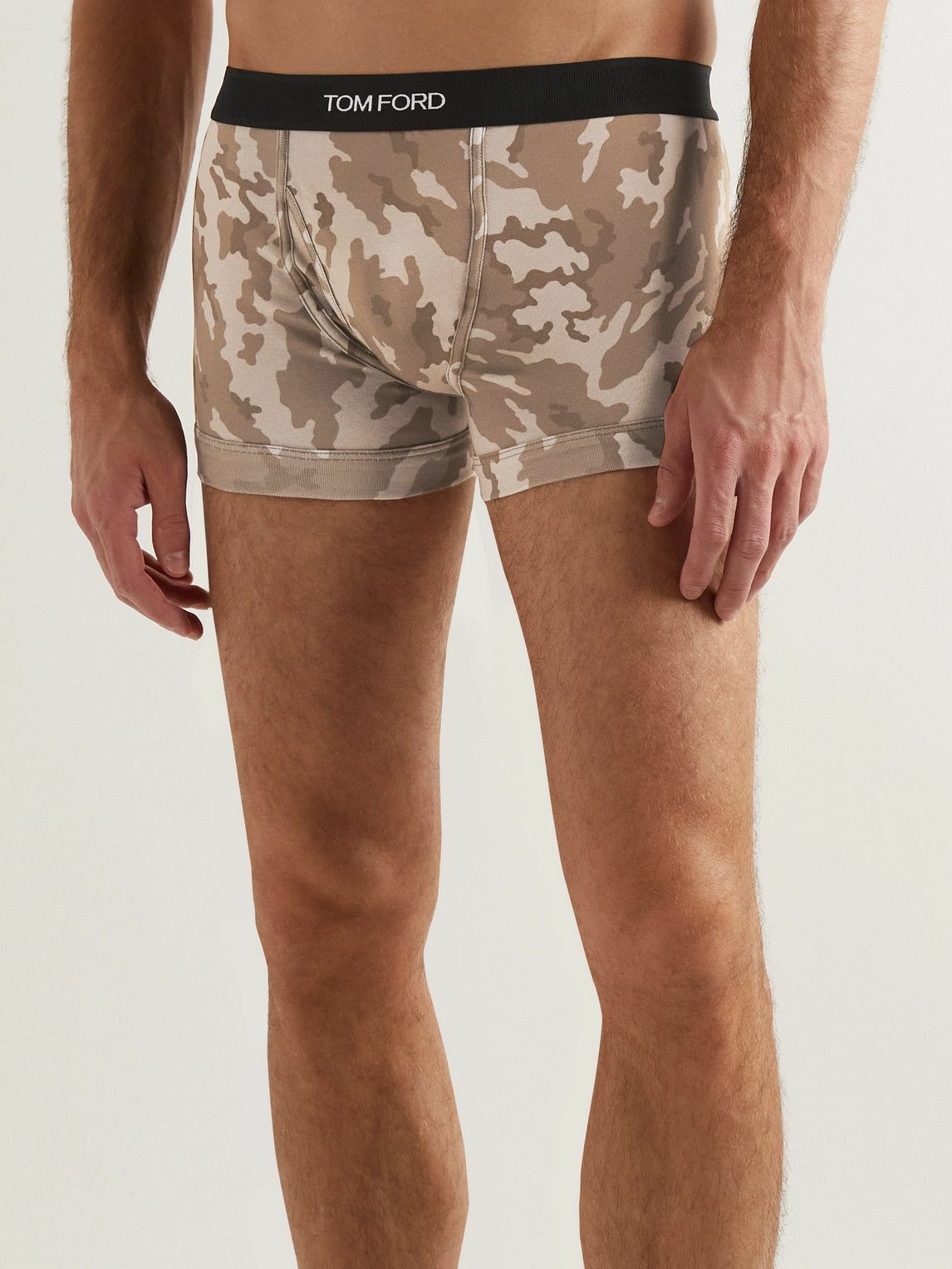 Tom Ford Camouflage Print Stretch Cotton Boxer Briefs Brown Tom Ford