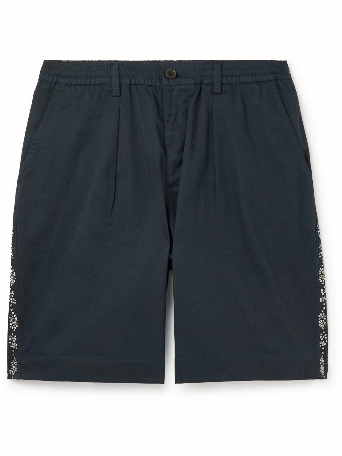 Universal Works - Straight-Leg Embroidered Cotton-Twill Shorts - Blue ...