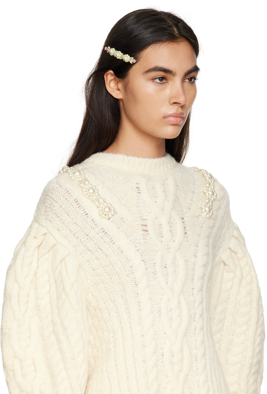 Simone Rocha Green & Pink Medium Pearl Flower Hair Clip Simone Rocha